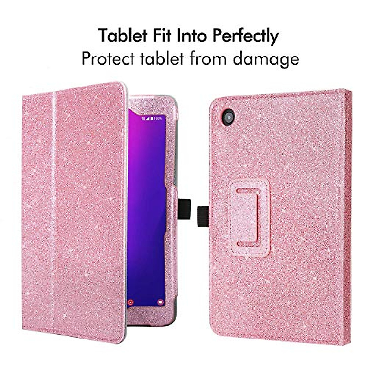Caweet Joy Tab 2 / TCL Tab 8 Tablet Case, Leather Stand Cover for Alcatel Joy Tab 2 8.0" (9032Z) / Verizon TCL Tab 8 (9038s), Glitter Pink