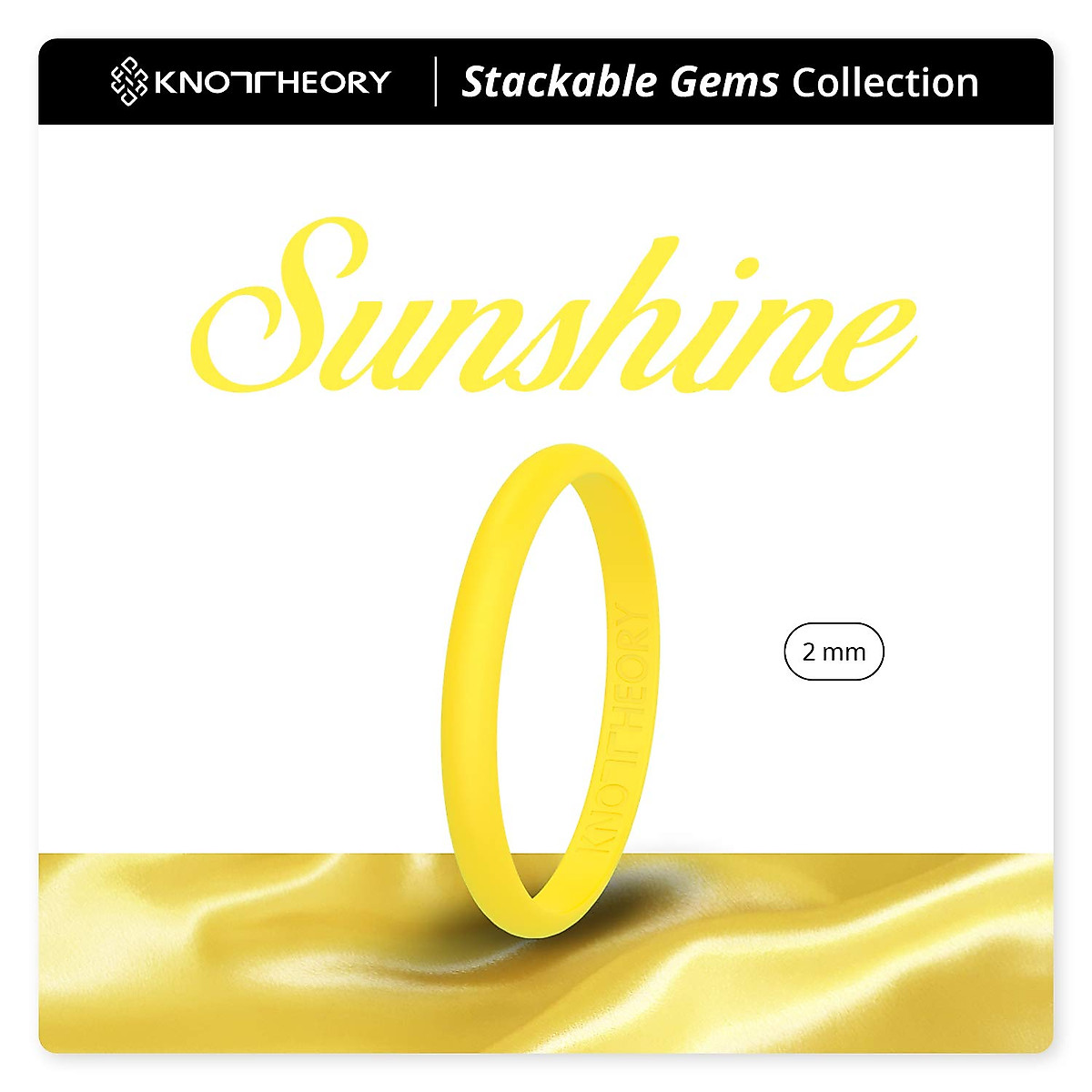 Knot Theory Sunshine Yellow Thin Stackable Silicone Ring - 2mm Slim Wedding Band Size 4