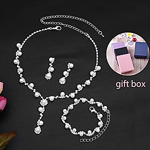 Elegant Bride Bridesmaid Jewelry Sets for Wedding Prom Bridal Necklace Earrings Bracelet Set Women Formal Dress Accessories (Style #1-white pearl-silver tone)