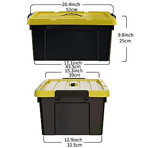 Cetomo 40Qt*4 Durabilt Flip Lid Stackable Heavy Duty Tough Storage Container Tote, Plastic Storage Bins, Storage Box, Black Base with Yellow Lid (4 Pack)