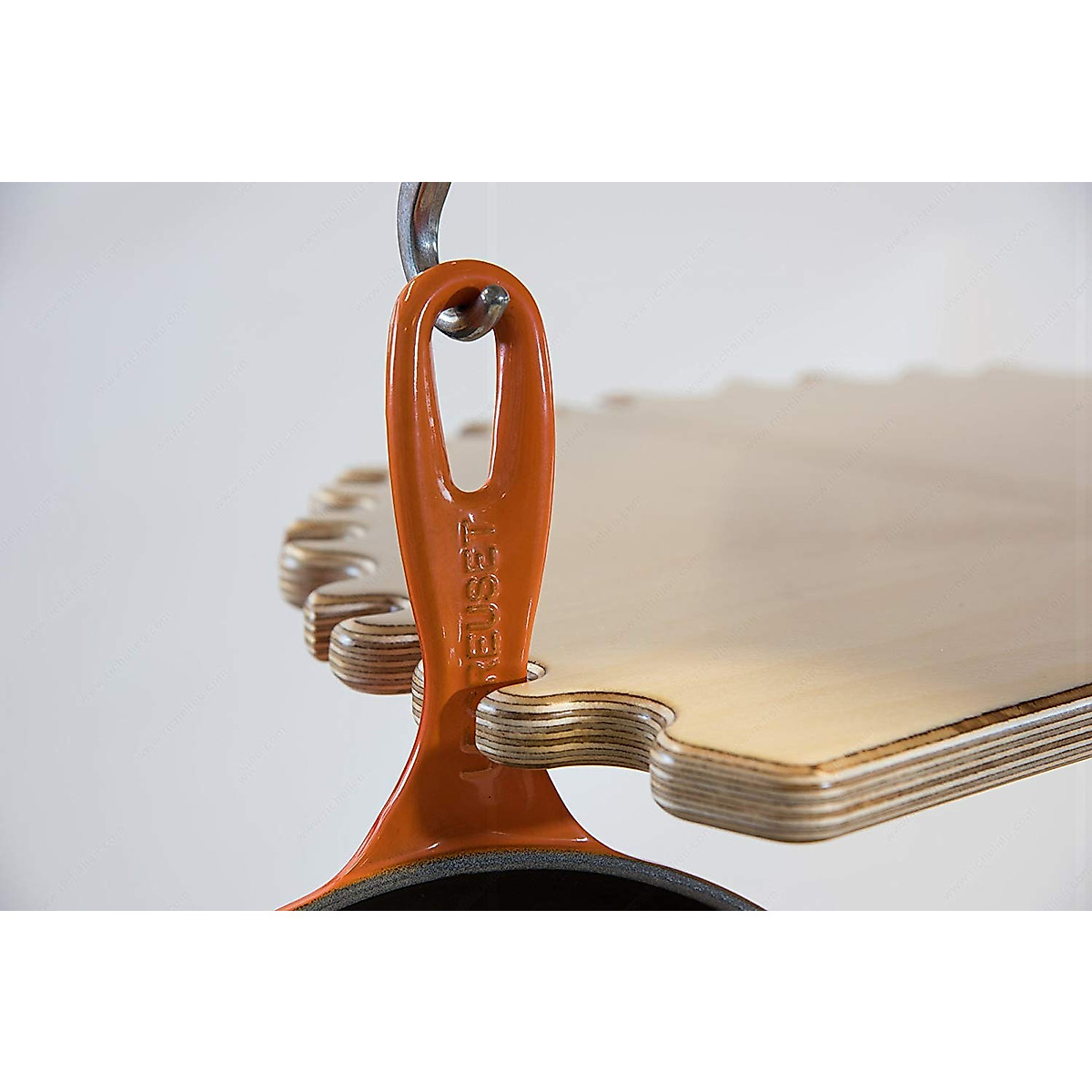 Richelieu Kitchen Solutions NSLSKM28S7 Swiveling 28" Diameter Wood Kidney shape Lazy Susan with 7 Metal Hooks for Pots and Pans