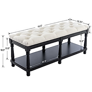 Kmax Storage Entryway Bench Tufted Shoe Rack Bench Black Wood Window Bench for Hallway Entrance Bedroom Corner, Beige