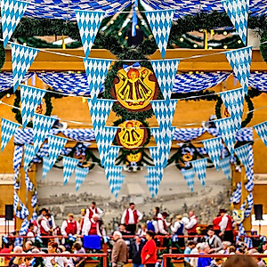 Oktoberfest Decorations, 131 Feet Oktoberfest Bavarian Check Flag, Oktoberfest Bavarian Pennant Banner Flag, Oktoberfest Decorations Octoberfest Party Supplies-4PCS