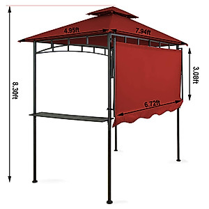 CHARMELEON Dark Grey Grill Gazebo, Double Tiered BBQ Gazebo, 5x8 Grill Canopy,Outdoor BBQ Canopy Tent with Stretchable Side Awning