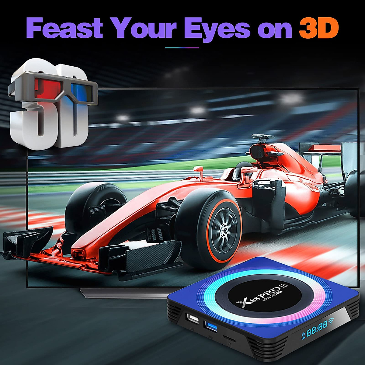 BL Android TV Box 13.0, 2025 Android TV Box 4GB RAM 32GB ROM 6K 8K Wi-Fi 6, X88PRO 13 TV Box Android RK3528 Quad-Core 2.4G/5G Wi-Fi Bluetooth 5.0 USB 3.0 Android Box