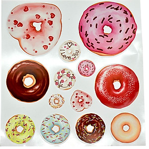 Maydahui 4 Sheet (48 Counts) Donuts Wall Decal Dessert Wall Stickers 11 inch Kawaii Food Decor Nursery Christmas Home Decorations