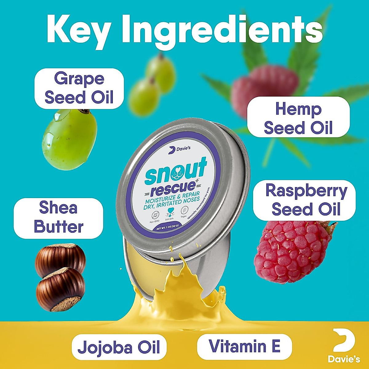 Davie's Snout Rescue - Dog Nose Balm for Dry Nose, All-Natural Dog Paw Pad Balm, Paw Balm Dogs Lick Safe, Snout Soother for Dogs and Cats, Paw Soother for Dogs, Made in USA - 1oz