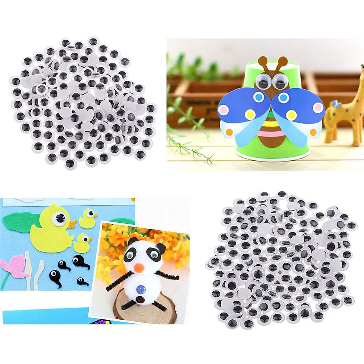 Baosity 400Pcs Bulk Wiggle Eye Round Plastic Clear Moving Eyes Wobbly Googly Adornments - 8mm, 10mm