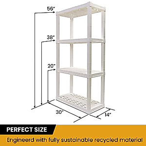 Oskar 4-Tier Storage Shelf, Heavy Duty Shelving Unit, 400 lbs(14 x 30 x 57 inches), Multipurpose Organizer for Garage, Laundry Room, Utility Shed, Workshop, Made in North America, White