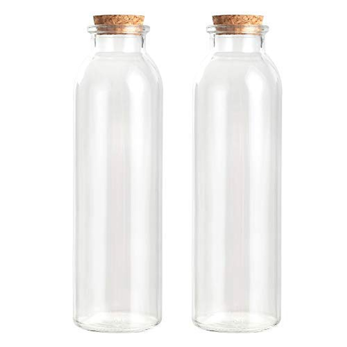 Magic Season Decorative Glass Bottles with Cork Stoppers (12 fl oz. Round Bottles / 2 Pcs)