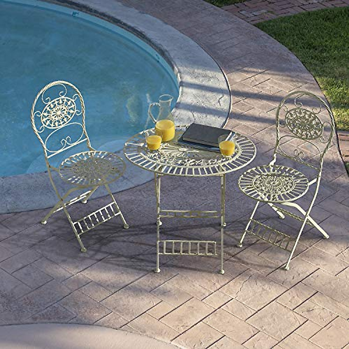 ALPINE 3-Piece Floral Bistro Outdoor Conversation Set for Patio, Yard, Garden, 28-Inch Tall, White