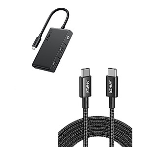 Anker USB C Hub, 332 USB-C Hub (5-in-1, 4K HDMI) with 100W Power Delivery, 4K@30Hz HDMI Display, 5Gbps USB-C and USB-A Data Ports & New Nylon USB C to USB C Cable 100W 10ft