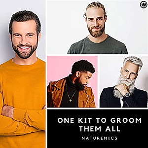 Naturenics Premium Beard Grooming Kit for Men - 100% Organic Unscented Beard Oil, Beard Balm Butter Wax, Beard Brush, Beard Comb, Beard Scissors for Beard & Mustache-with Bamboo Box & eBook