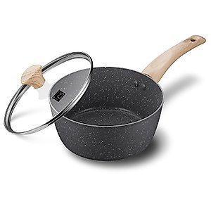 KOCH SYSTEME CS Saucepan with Lid, Nonstick 3 Quart Sauce Pan with Lid, Black Marble Coatings, Granite Saucepan with Comfortable Bakelite Handle, Small Cooking Pot, 3 Quart Saucepan with Lid