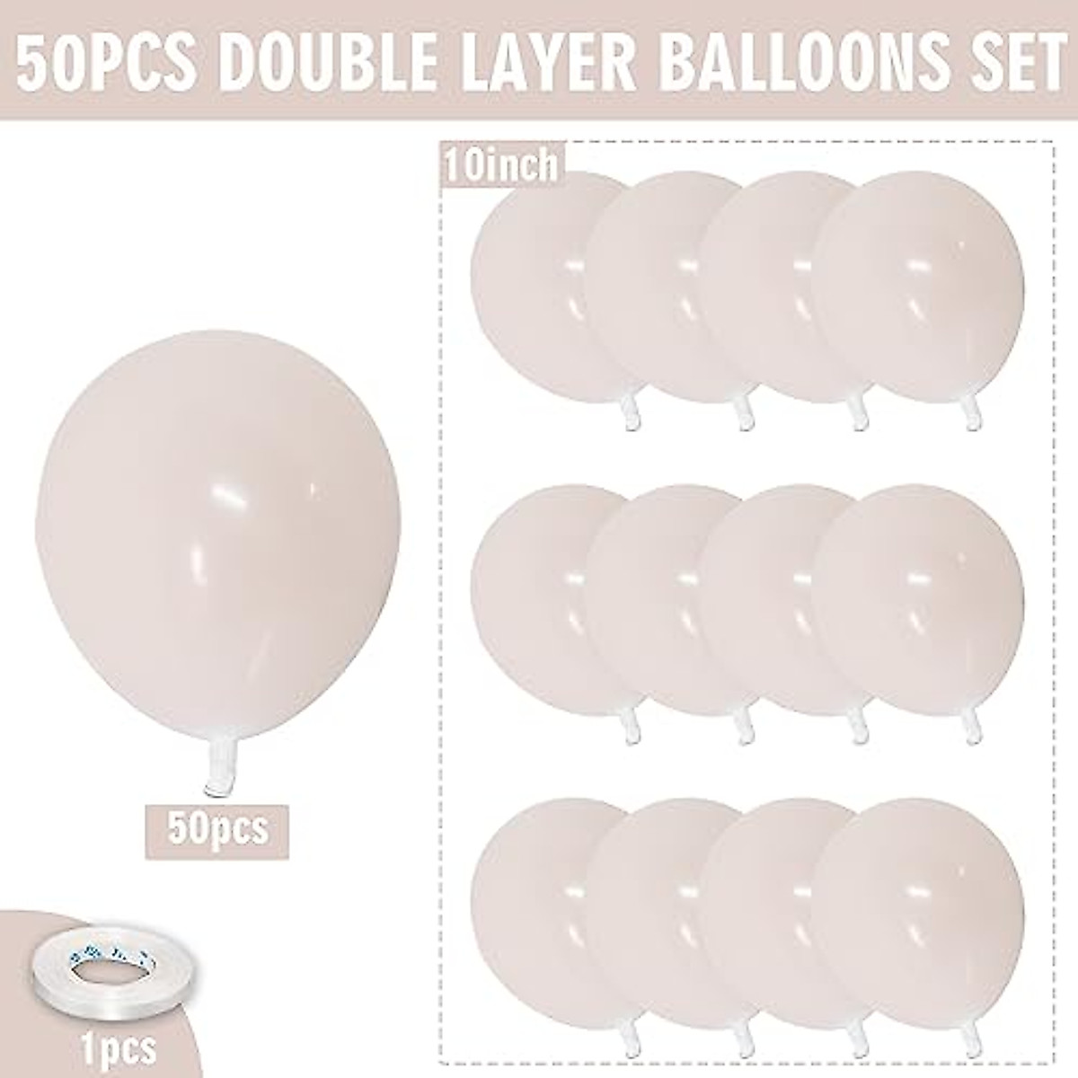 Double Stuffed Blush Balloons 50 Pack Cream Beige Party Balloons, Blush Pink Nude Latex Helium Balloons Set Pastel Peach Balloon for Birthday Boho Wedding Bridal Shower Engagement Party Decorations