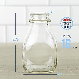 Kitchentoolz 16 Oz Glass Milk and Creamer Bottle with Caps - Perfect Milk Container for Refrigerator Storage - 16 Ounce Short and Wide Glass Milk Bottle with Tamper Proof Lid and Pour Spout - Pack of 1