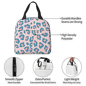 Leopard Print Peachy Blue Reusable Insulated Lunch Bag For Women Men Waterproof Tote Lunch Box Thermal Cooler Lunch Tote Bag For Work Office Travel Picnic