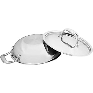 Vinod Cookware Food Grade 3.7 Litre Induction Friendly Platinum (TRI PLY) 18/8 Stainless Steel Kadai with Stainless Steel Lid (28cm, 3.7 Litre)