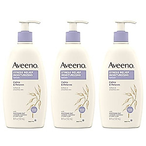 Aveeno Stress Relief Moisturizing Body Lotion with Lavender, Natural Oatmeal & Chamomile & Ylang-Ylang Essential Oils to Calm & Relax, Non-Greasy Daily Stress Relief Lotion, 3 x 18 fl. oz