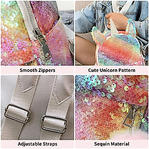 Shiny Unicorn Backpack for Girls, Rainbow Casual backpack with Sequin