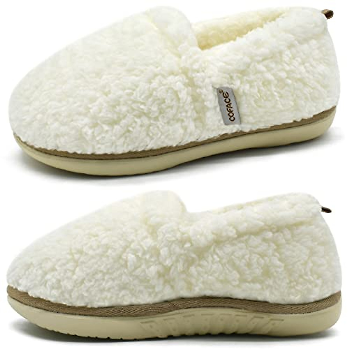 COFACE Womens Slippers Fuzzy Memory Foam Soft Plush Sherpa Fleece Lining Slippers For Women With Cozy Cushion Ladies Lightweight Warm Cloud Slippers Beige Size 8