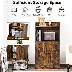 Tangkula Rustic Bookcase, Storage Cabinet with 2 Open Shelves and 2 Doors, Industrial Bookshelf for Home Office, Adjustable Shelf, Multifunctional Wood Cabinet, Rustic Brown