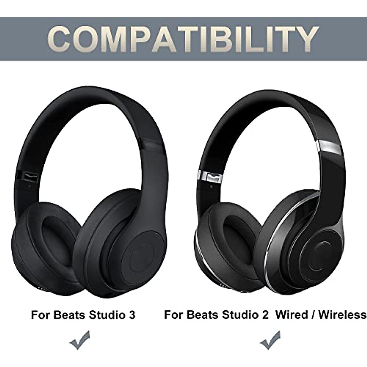 Replacement Ear Pads Protein PU Leather Ear Cushion Compatible with Beats by Dr.Dre Studio 2.0 Studio 3 B0500 B0501 Wired Wireless Over-Ear Headphones (Floral Brown)