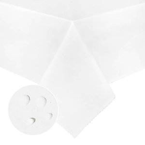 Hosonson 100% Waterproof Vinyl PU Square Heavy Duty Table Cloth with Smooth Surface - Soft Hand-Feeling Decoration Tablecloth - Reusable Wipable Oilproof Table Cover for Kitchen (54x54 Inch, White)