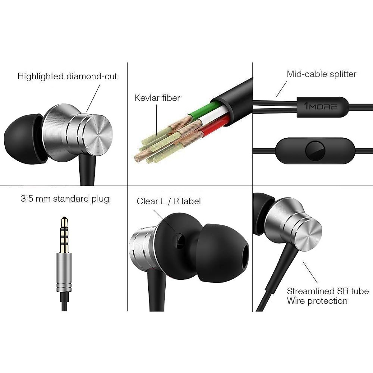 1MORE E1009-SV Piston Fit in-Ear Earphones Fashion Durable Headphones with 4 Color Options, Noise Isolation, Pure Sound, Phone Control with Mic for Smartphones/PC/Tablet, Silver