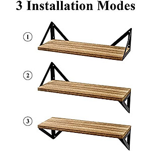HOME STRANGERS Floating Shelves, Rustic Wood Wall Shelves Wall Mounted Storage Shelves Set of 3 for Bedroom, Bathroom, Living Room, Kitchen (Brown)