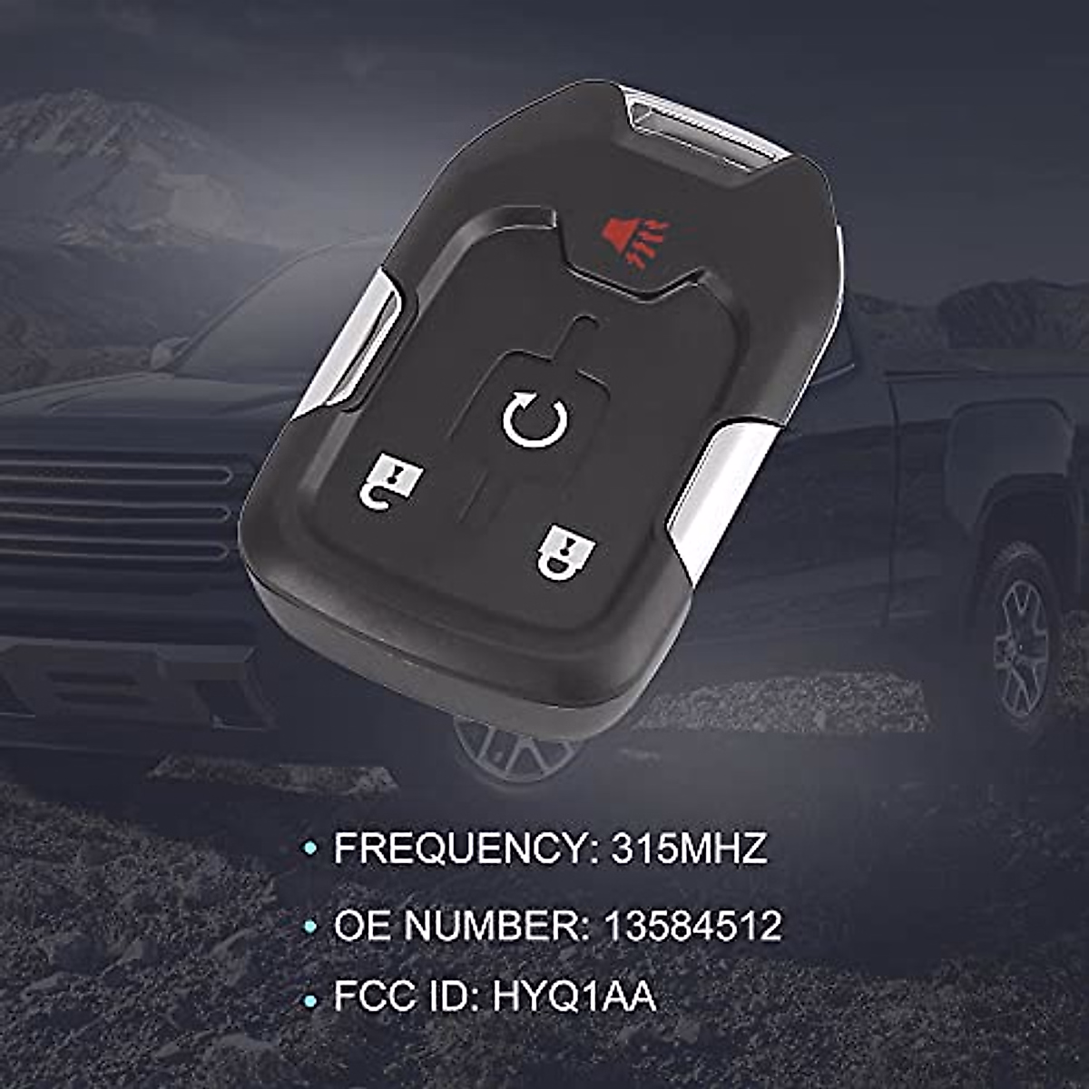 X AUTOHAUX HYQ1AA 315MHz Replacement Keyless Entry Remote Car Key Fob for GMC Terrain 2018 2019 2020 2021 2022 13584512 4 Key Button