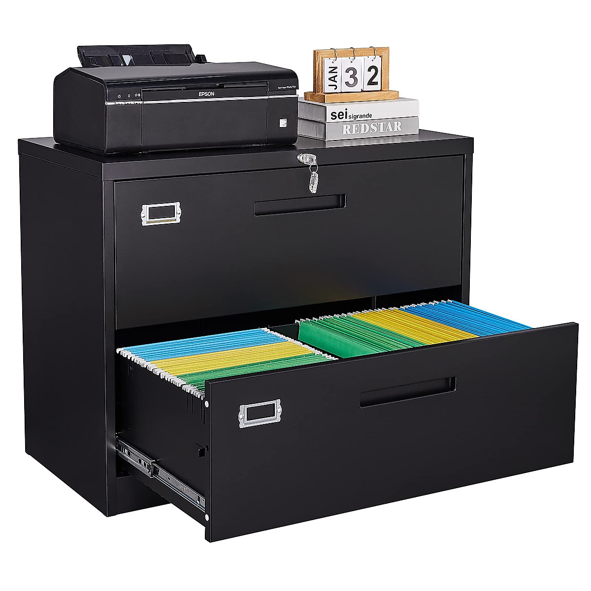 STANI Lateral File Cabinets with Lock, Filing Cabinet, 2 Drawer Lateral File Cabinet with Lock, Metal Lateral File Cabinet for Home and Office, Assembly Required