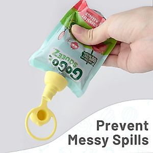 Giichen Soft Sip Food Pouch Topper - BPA Free Silicone Food Pouch Tops for Baby Prevent Spills, Food Grade Toddler Pouch Lids Protects Childs Mouth, 4 Pack Bundle (Blue, Green, Yellow, Orange)