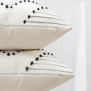 blue page Boho Throw Pillow Covers, Black and Cream White, Set of 2 Modern Farmhouse Accent Home Decor, Neutral Woven Decorative Pillow Covers for Couch/Bed (18 x 18 Inches, Cream/Black)