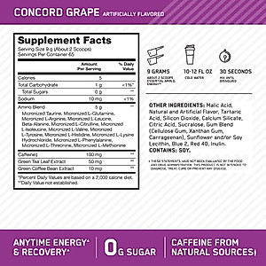 Optimum Nutrition Amino Energy - Pre Workout with Green Tea, BCAA, Amino Acids, Keto Friendly, Green Coffee Extract, Energy Powder - Concord Grape, 65 Servings (Packaging May Vary)