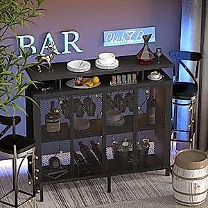 PAKASEPT Home Bar Unit, 3-Tier Liquor Bar Table with Wine Glasses Holder and Storage Shelves and Footrest, Wine Bar Cabinet for Home Kitchen Black