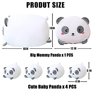 SQEQE Panda Mommy Stuffed Animal with 4 Baby Pandas, Super Soft Cartoon Hugging Toy Gifts for Girls Boys Birthday