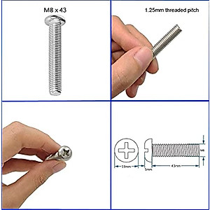 Wall Mounting Screws Bolts for Samsung TV - M8 x 43mm with Thread Pitch 1.25mm, Solid Screw Bolt Hardware for Mounting Samsung TV, TV Mounting Bolts Work with Samsung 50” 55" 65" 75" 6, 7, 8 Series TV