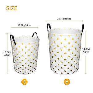 Large Laundry Basket, White Gold Polka Dot Laundry Hamper Bag 19.6" Collapsible Washing Bin With Handles for College Dorm, Family Essentials Storage
