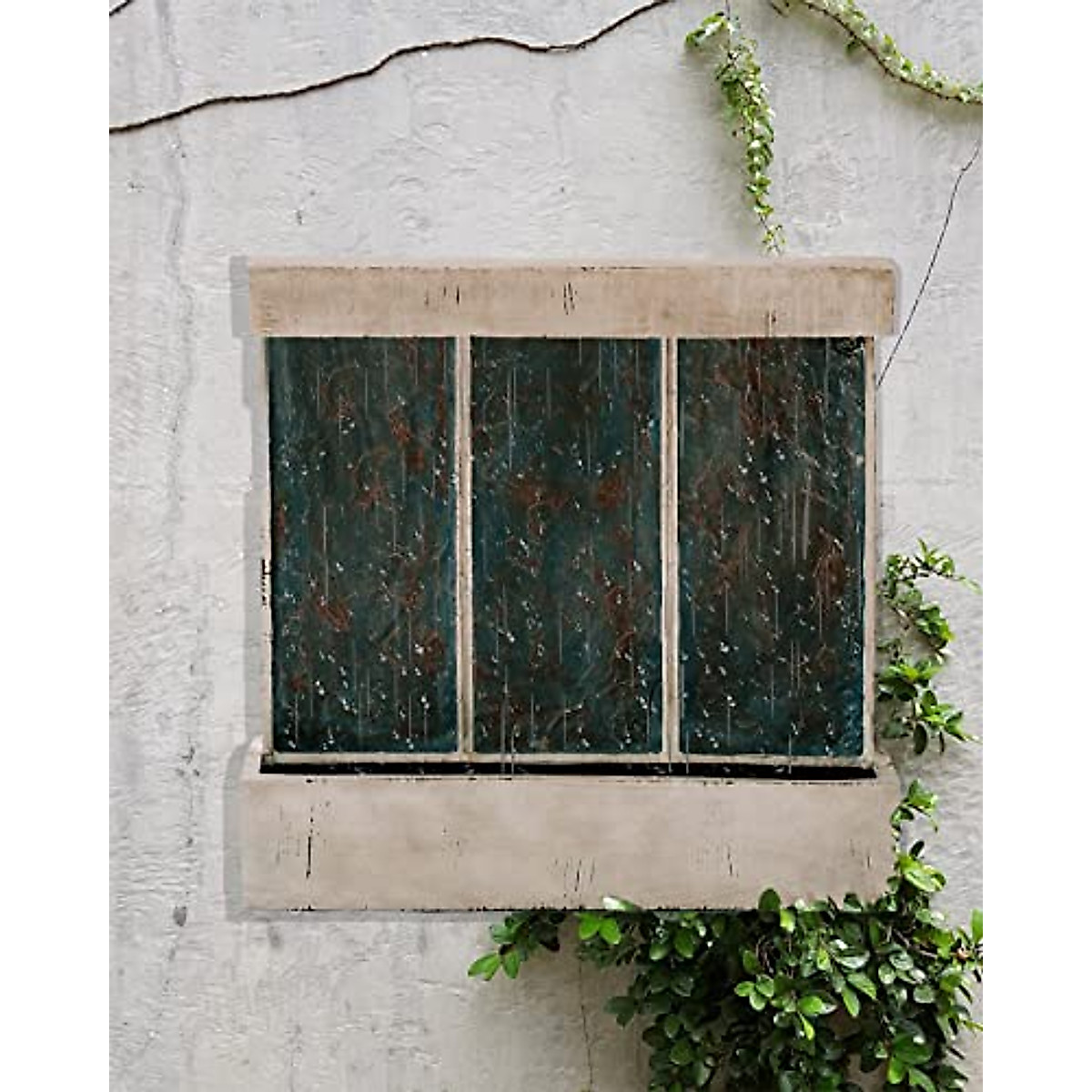 XBrand Polystone Wall Water Fountain with Warm Light and Splash Guard, Indoor Outdoor Wall-Mounted Fountain, Relaxing Décor for Home Patio Garden Backyard, 29.5 Inch Wide, Natural Stone and Green