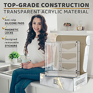 BALAGANA Drawer Organizer for Ziplock Bags and Foil - Acrylic Ziplock Bag Storage Organizer for Kitchen Drawer, 6 in 1 Clear Ziplock Bag Organizer for Drawer, Ziplock Bag Organizer with Wrap Dispenser