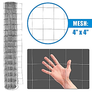 Fencer Wire 5 ft. x 100 ft. Galvanized Welded Wire Fence with 4" x 4" Square Opening, 16 Gauge Wire Mesh Fence Roll for Vegetables Garden Netting Chicken Coop Animal Enclosure