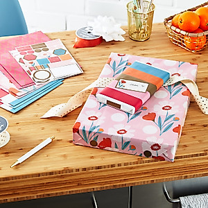 Hallmark Pink Flat Wrapping Paper Sheets with Cutlines on Reverse (12 Folded Sheets with Sticker Seals) Spring Flowers, Stripes, Hearts for Valentine's Day, Easter, Mother's Day, Bridal Showers