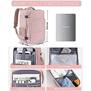 Beraliy Travel Backpack, Airline Approved Personal Item Bag, Carry On Backpack for Women,Lightweight Weekender Bag, Laptop Backpack Hiking Business Casual Daypack, Pink