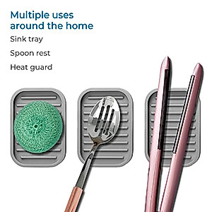 iDesign Silicone Soap Dish, Soap Saver, and Kitchen Sponge Holder, The Lineo Collection – Rectangular, 5" x 3.5" x 5", Gray