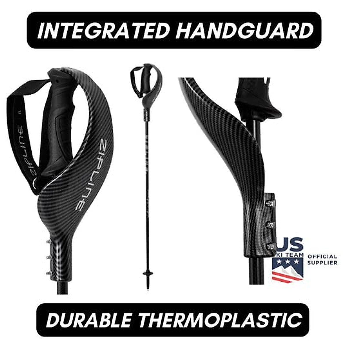 Zipline Ski Pole Hand Guard - U.S. Ski Team Official Ski Pole (Black Carbon)