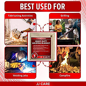 JJ CARE Welding Blanket - 2 Packs 6ft x 6ft Welding Mat - 850GSM Fiberglass Welding Blanket with Brass Grommets, Welders Blanket for Grill, Smoker Welding Blanket Heavy Duty, Welding Tarp & Shield