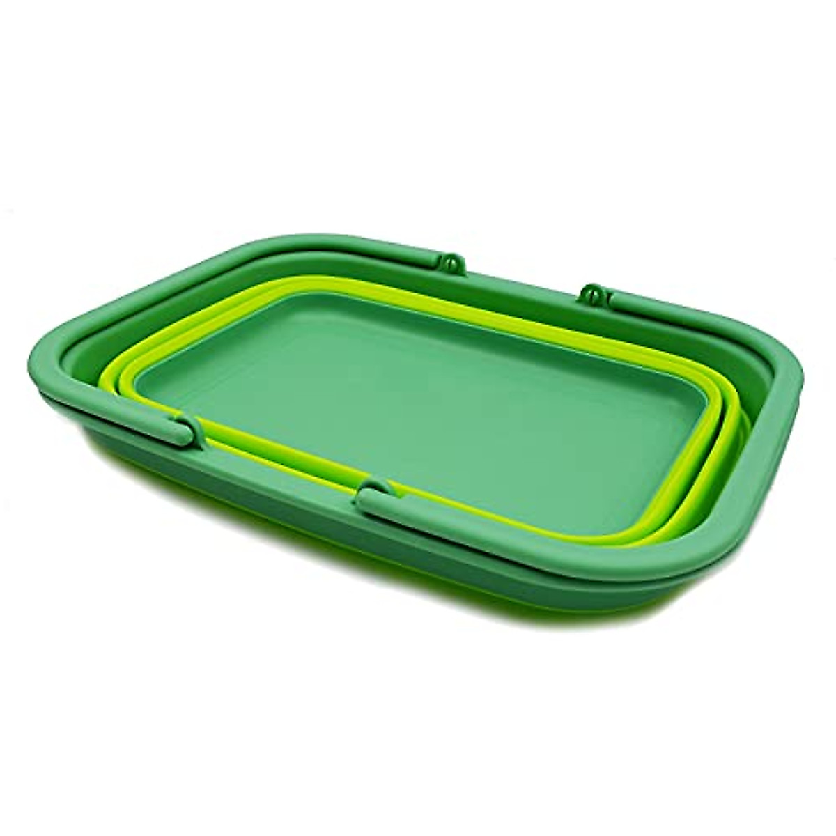 SAMMART 9.2L (2.37Gallon) Collapsible Tub with Handle - Portable Outdoor Picnic Basket/Crater - Foldable Shopping Bag - Space Saving Storage Container (1, Dark Green/Fluorescent Green)