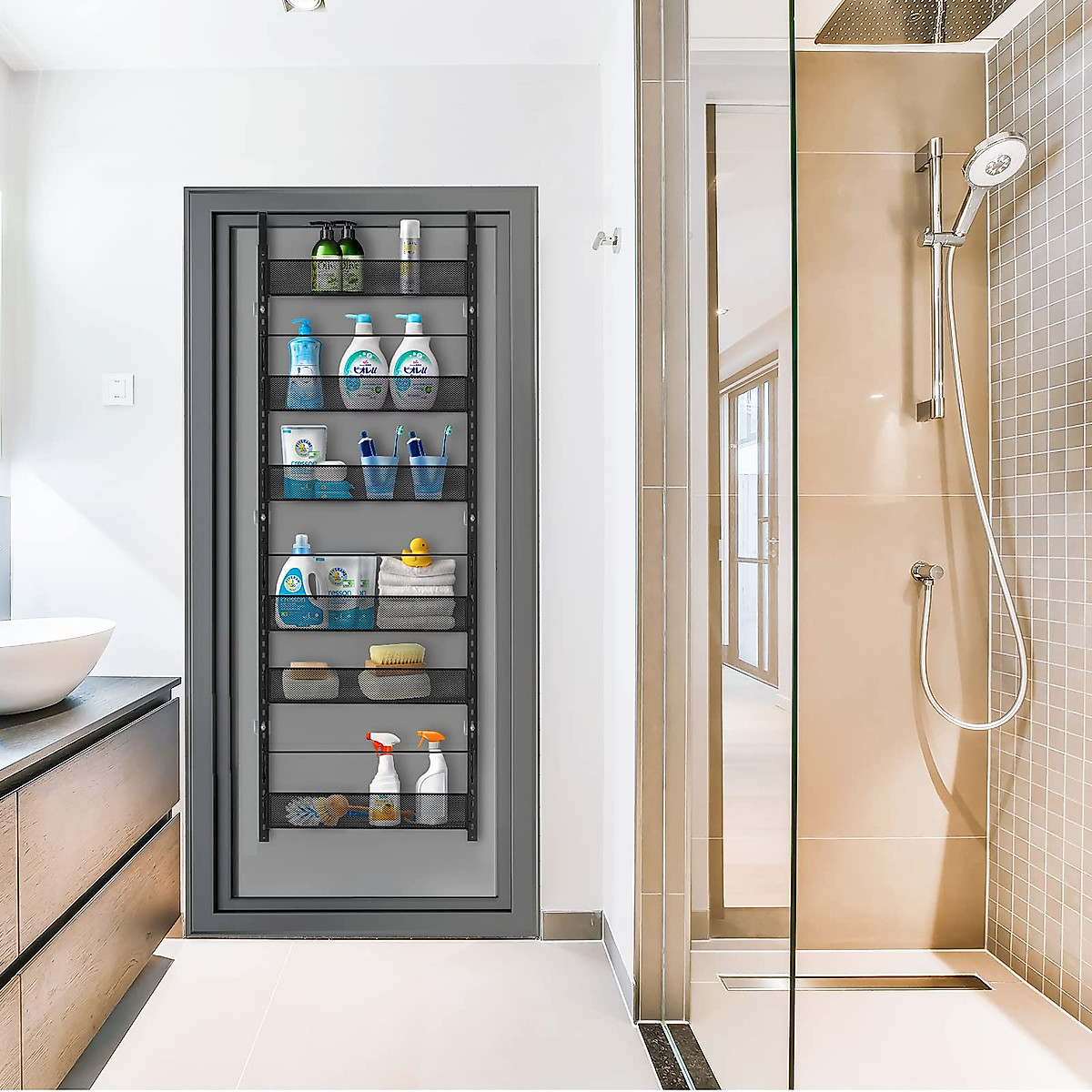 Coonoor 6 Tier Over The Door Pantry Organizer,Adjustable Baskets Closet Organizer Hanging Rack Spice Space Saver,Black