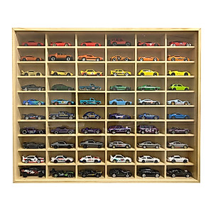 Wooden Wall Mount Display Case for Hot Wheels, with Dust Resistant Door, Matchbox 1/64 Scale Diecast Model Cars Display Storage Organizer Case, Stores up to 60 Cars